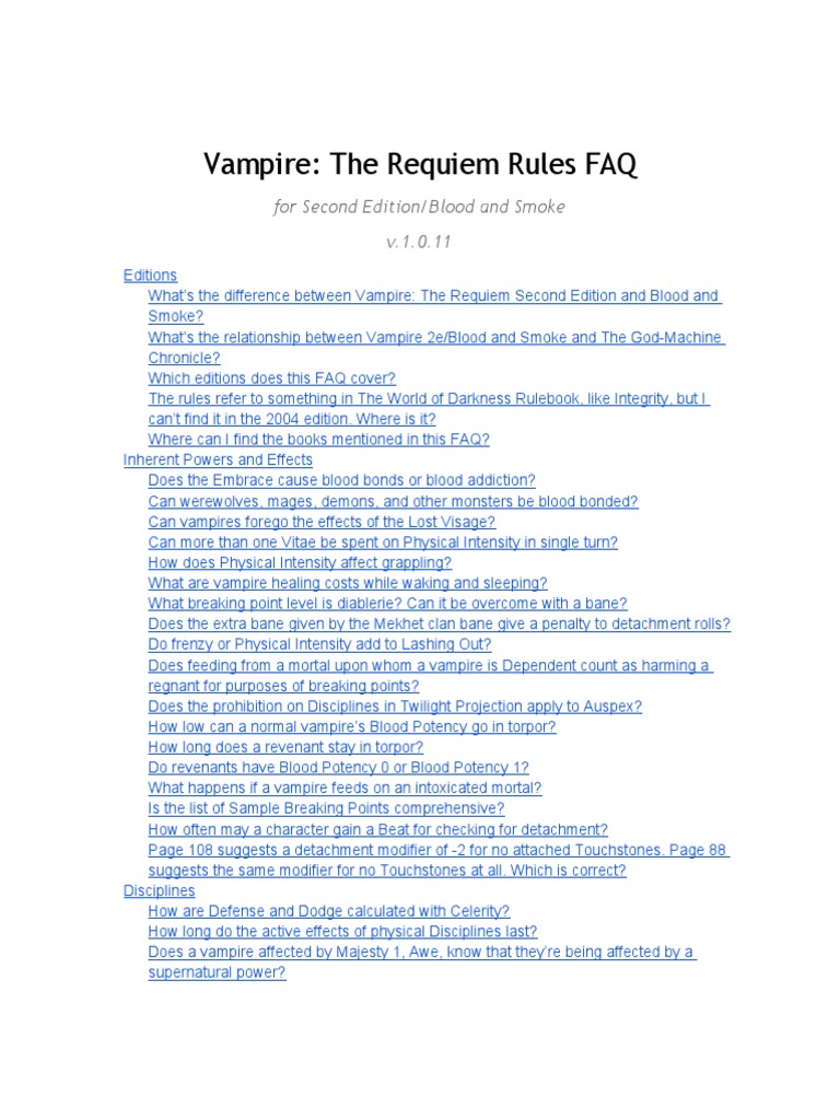 Vampire The Requiem 2e - Rules FAQ | PDF