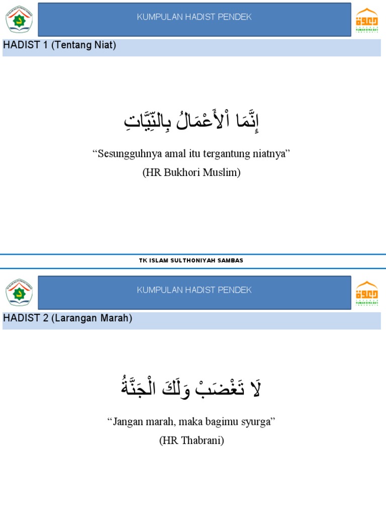 Hadist Pendek TK Islam Sulthoniyah | PDF | Agama & Spiritualitas