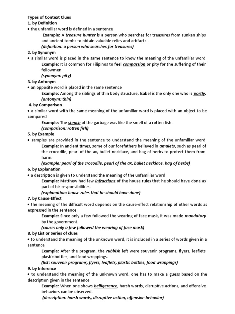 Types of Context Clues | PDF