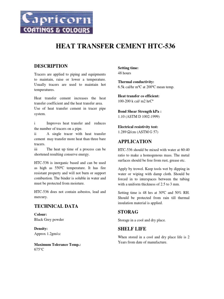 Heat Transfer Cement Htc-536: Description | PDF | Heat Transfer ...