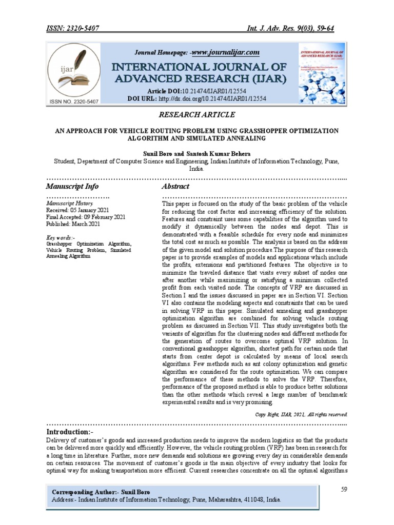 An Approach For Vehicle Routing Problem Using Grasshopper Optimization ...