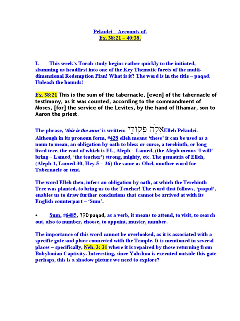 Pekudei | PDF | Aaron | Tabernacle