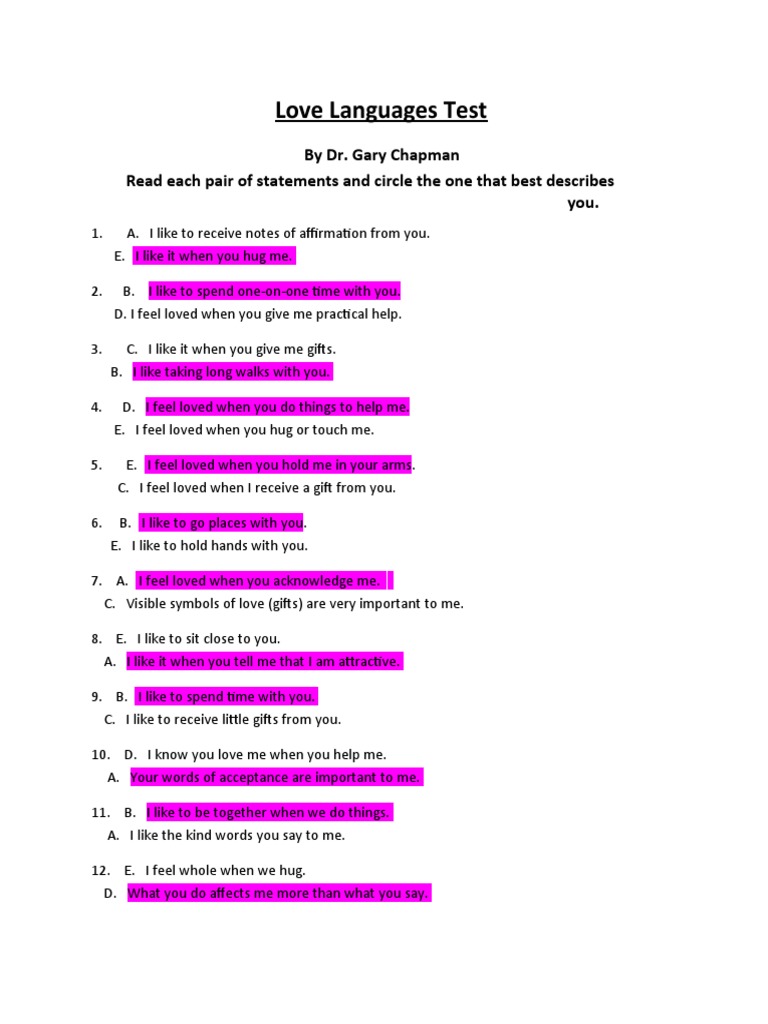 The Five Love Languages Test | PDF
