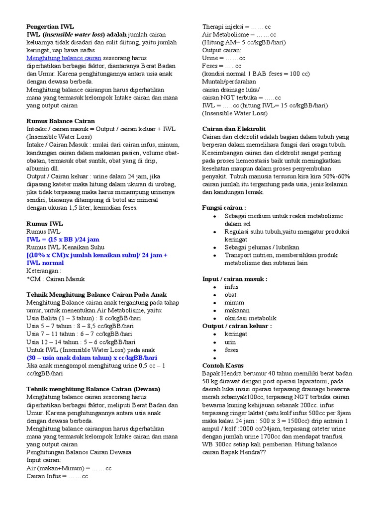 Rumus Balance Cairan dan IWL | PDF | Kesehatan Holistik | Sains ...