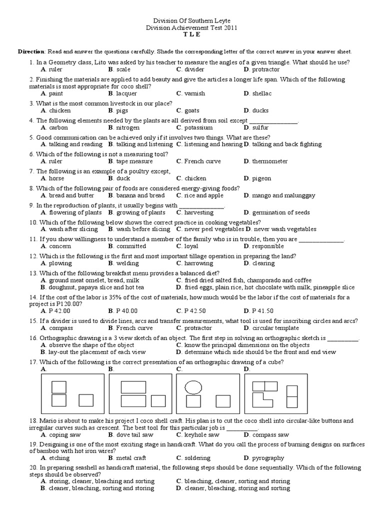 Direction: Read and Answer The Questions Carefully. Shade The ...