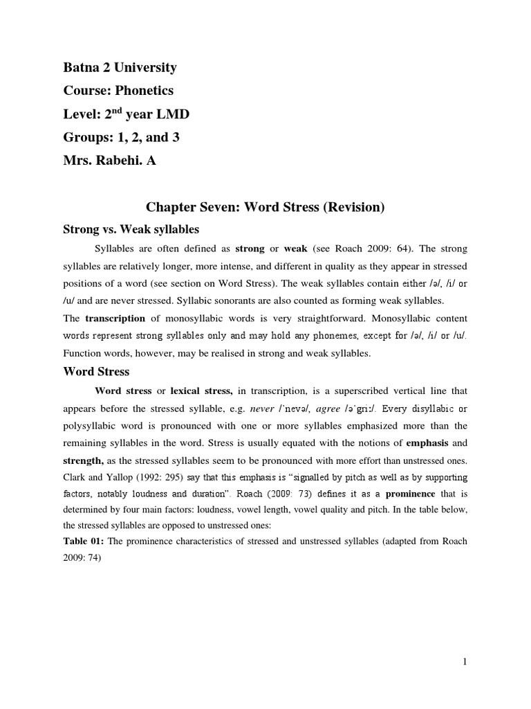 7 Chapter Seven Word Stress Revision | PDF | Stress (Linguistics ...