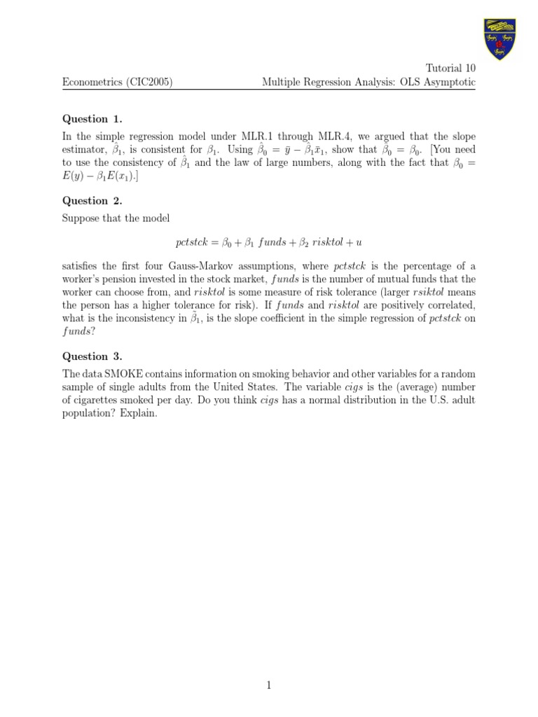 Multiple Regression Analysis OLS Asymptotic (Tutorial) | PDF
