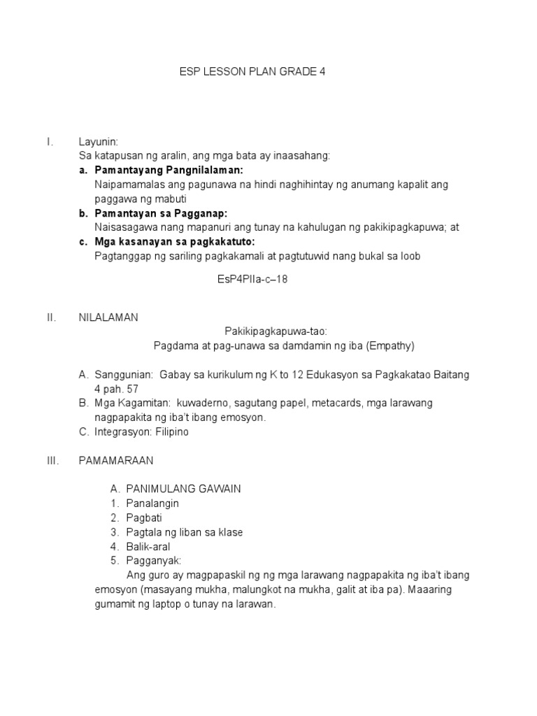 ESP Lesson Plan Grade 4 | PDF