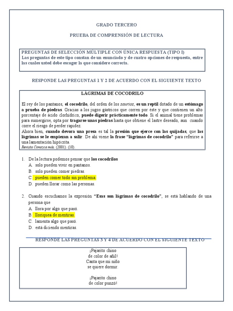 Comprensión de Lectura Grado 3° | PDF | Pinturas
