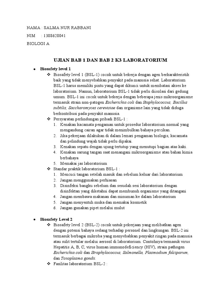 Ujian K3 Lab Bab 1 Dan Bab 2 | PDF
