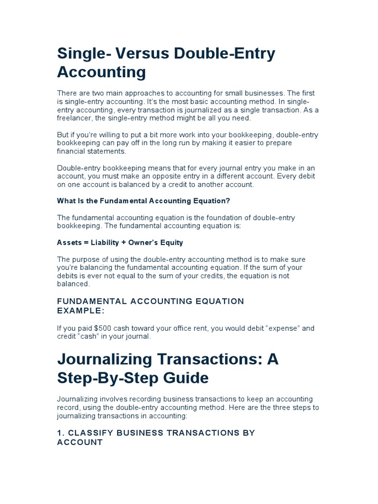 Single-Versus Double-Entry Accounting: What Is The Fundamental Accounting Equation? | PDF ...