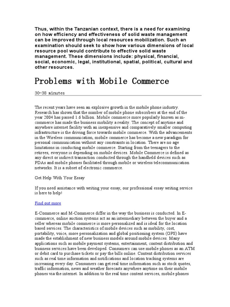 Statement of Problem On Mobile Commerce | PDF | E Commerce | Mobile Phones
