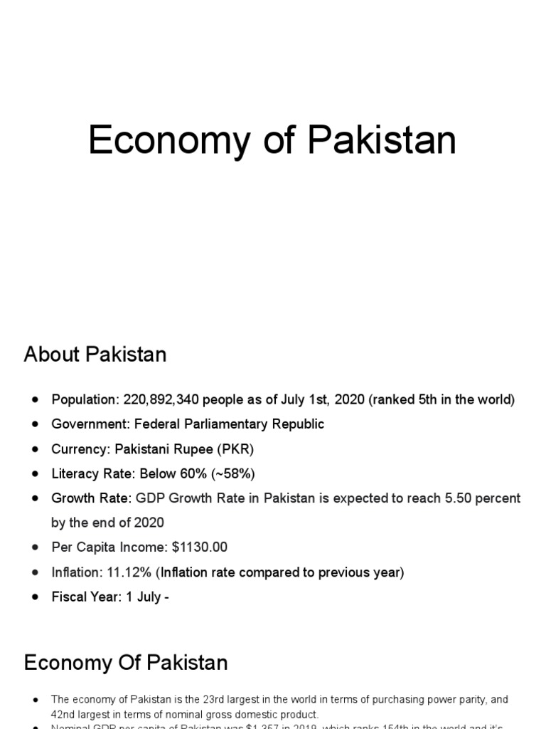 Economy of Pakistan Presentation | PDF | Pakistan | Economies