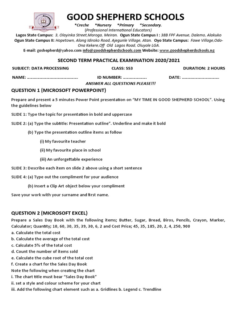 SS3 Data Processing Practical Examination | PDF | Writing | Text SS3 Data Processing Practical Examination | PDF | Writing | Text