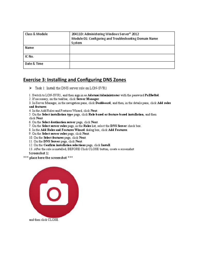20411D Lab01 Ex03 Installing and Configuring DNS Zones Template | PDF ...