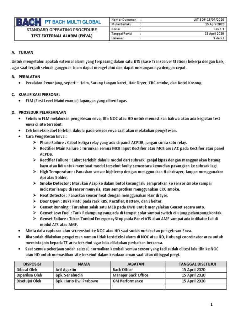 SOP Test Enva Ver 1.1 | PDF