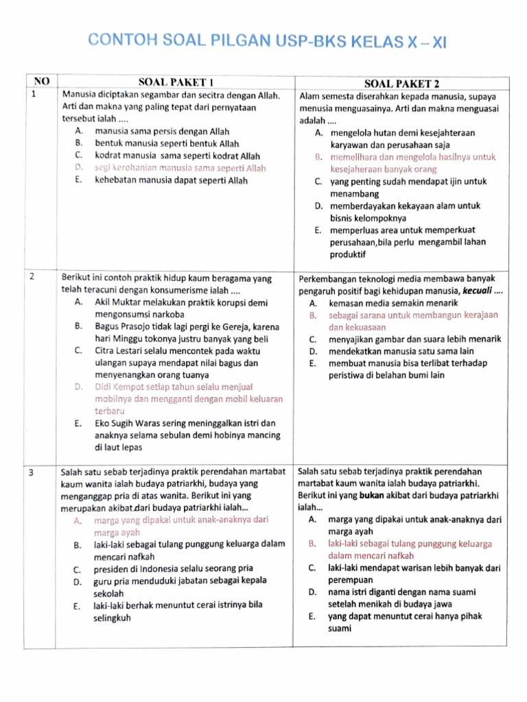Latihan Soal USP-BKS Agama | PDF