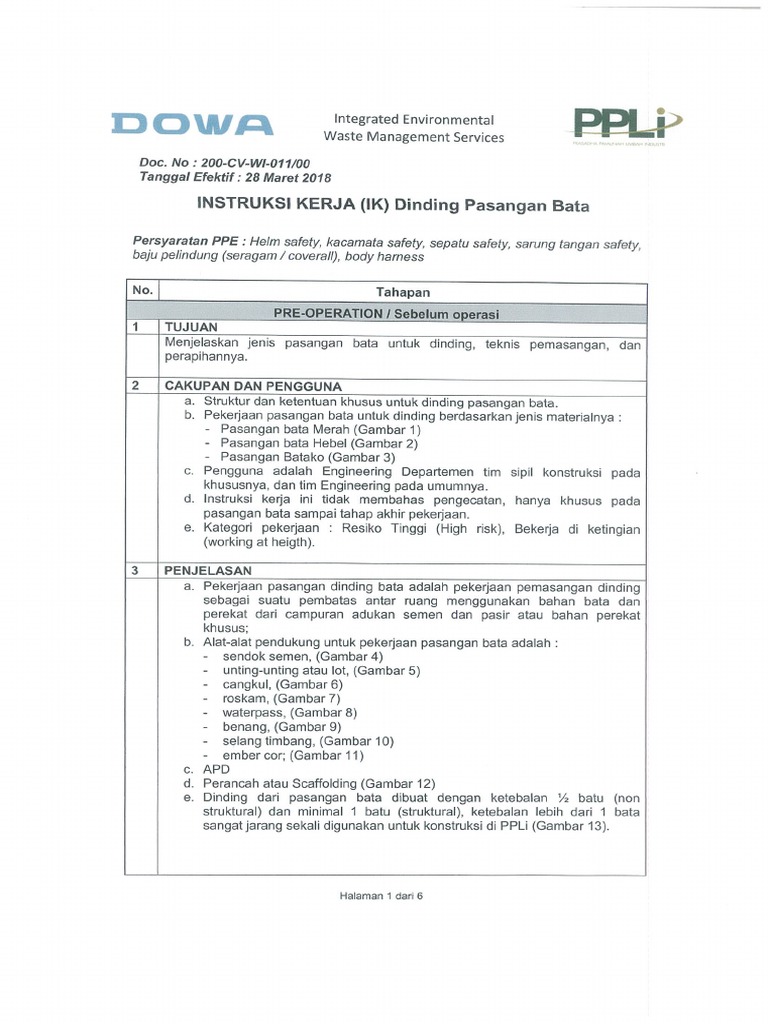 Contoh WI Dinding Pasangan Bata | PDF