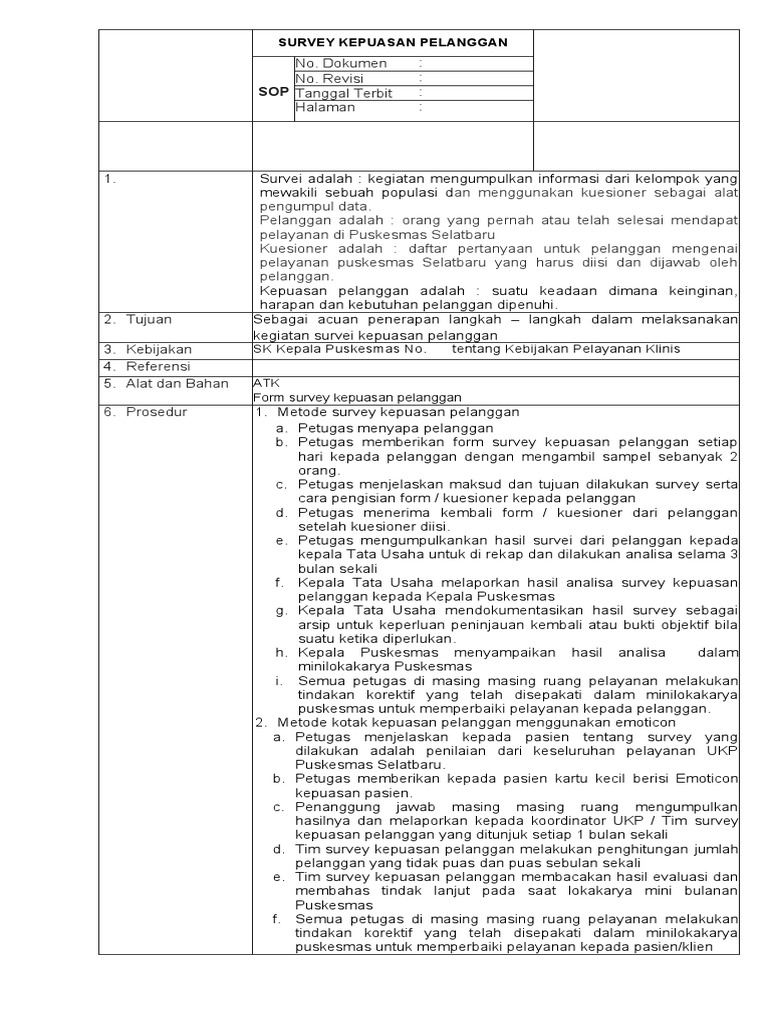 Sop Survey Kepuasan Pasien | PDF