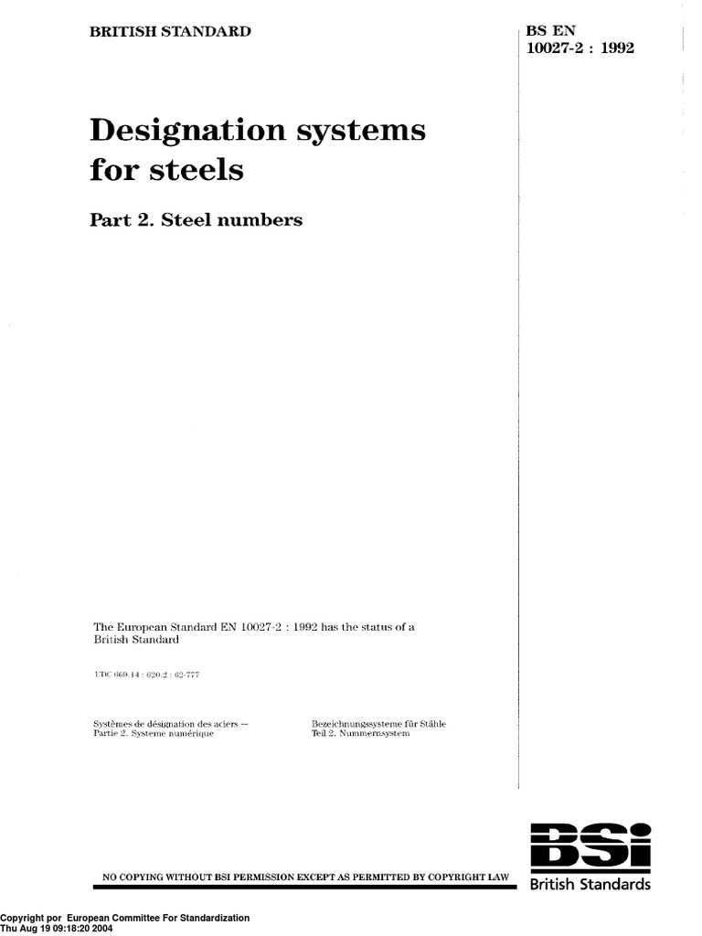 BS en 10027-2 1992 | PDF