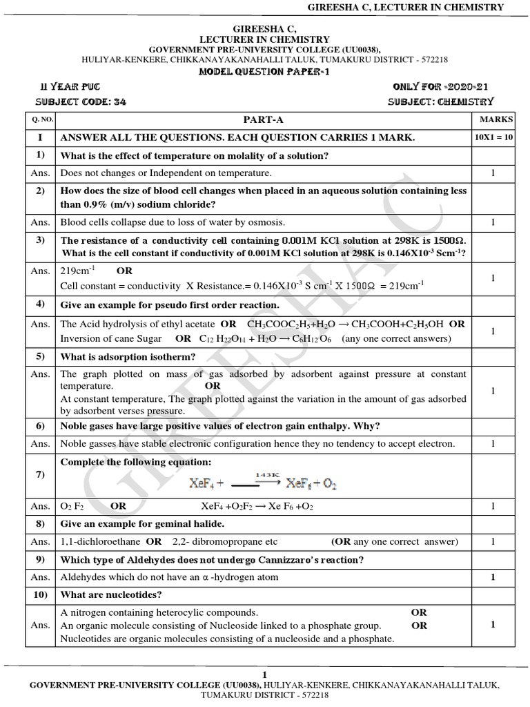 2020-21 Chemistry Model Question Paper-1 | PDF | Coordination Complex ...