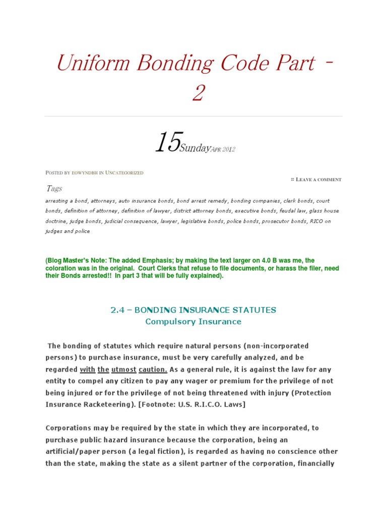 Uniform Bonding Code (Part 2) | PDF | Insurance | Lawyer