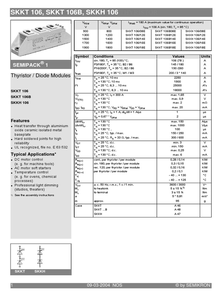 Semikron Datasheet SKKT 106 07897471 | PDF | Electrical Equipment ...