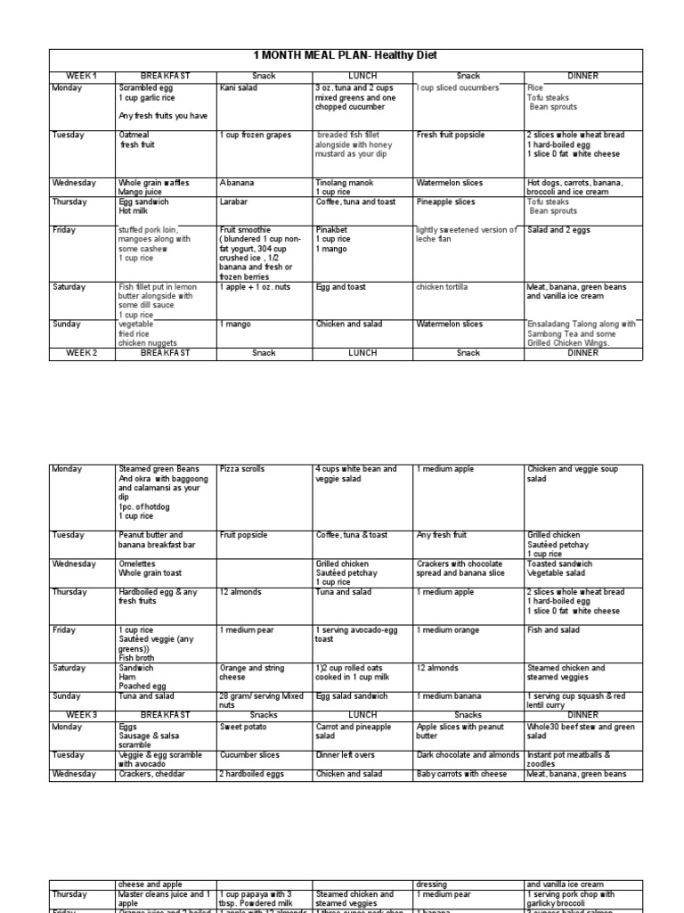 1 Month Meal Plan | PDF | Salad | Lunch