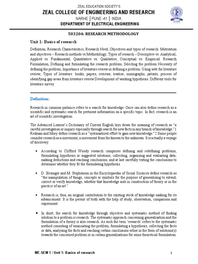 Research Methodology - Unit - 1 - Notes | PDF | Qualitative Research ...