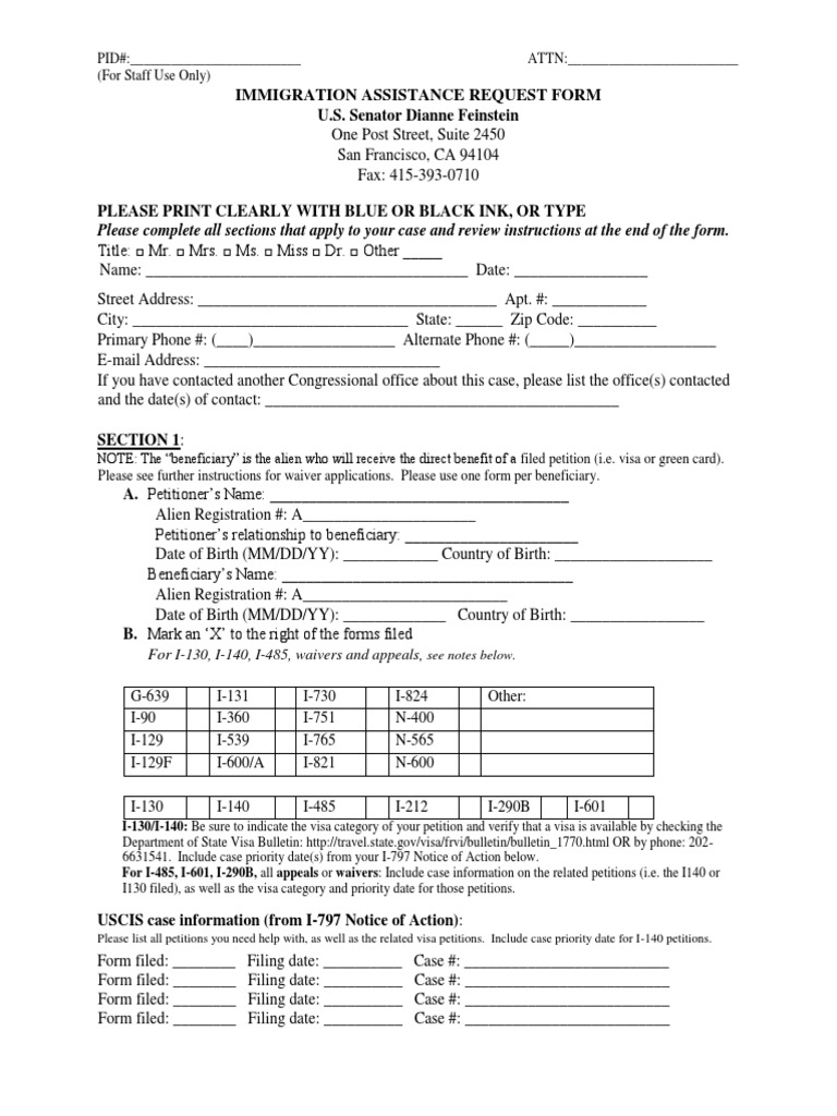 Immigration Assistance Request Form | PDF | National Security | Federal ...