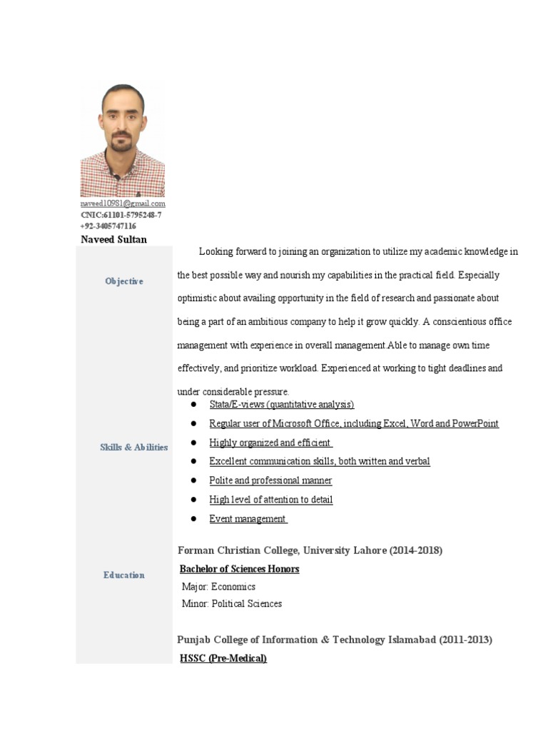 Naveed Sultan: Objective | PDF | Pakistan | Human Nature