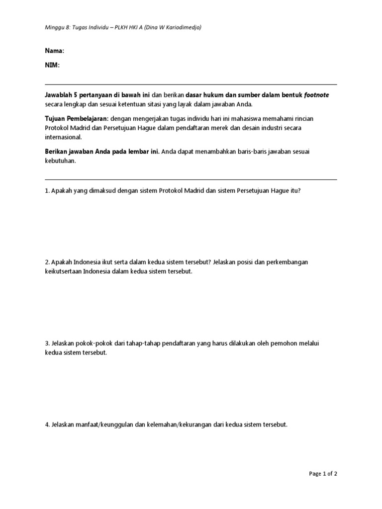 Minggu 8: Tugas Individu - PLKH HKI A (Dina W Kariodimedjo) | PDF