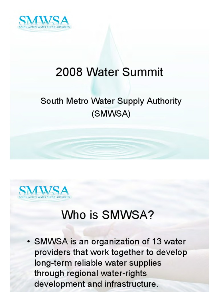 2008 Water Summit: South Metro Water Supply Authority (Smwsa) | PDF ...