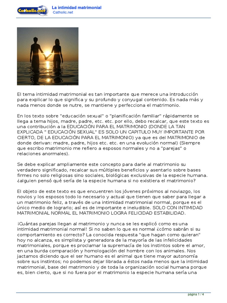 La Intimidad Matrimonial | PDF | Matrimonio | La sexualidad humana