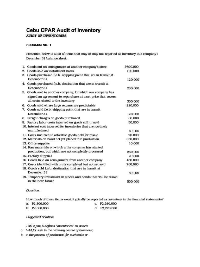 PDF Cebu Cpar Audit of Inventory DL | PDF