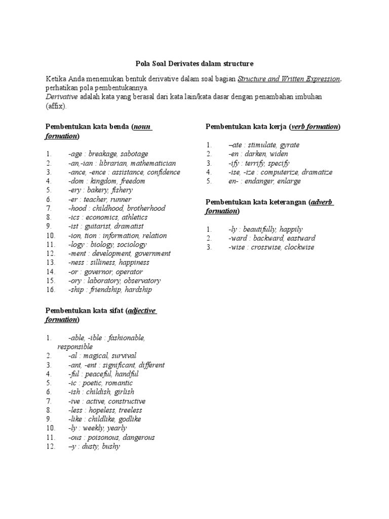 Soal Derivative | PDF | Linguistic Morphology | Linguistics