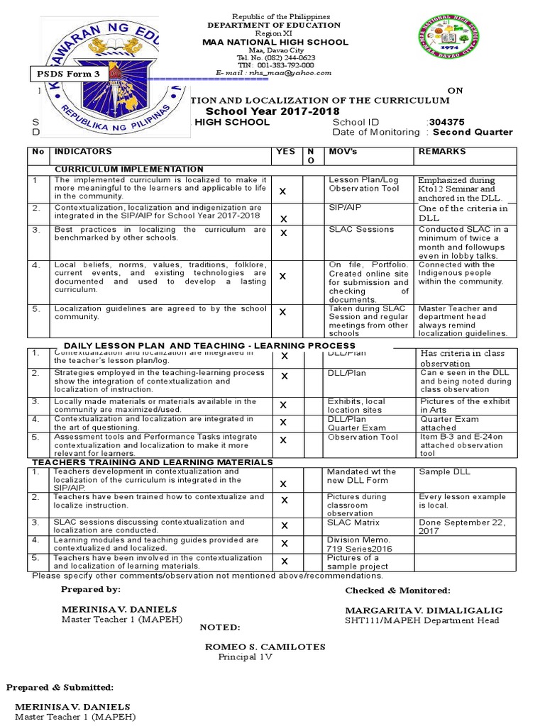 School Year 2017-2018: 1 Emphasized During Kto12 Seminar and Anchored ...