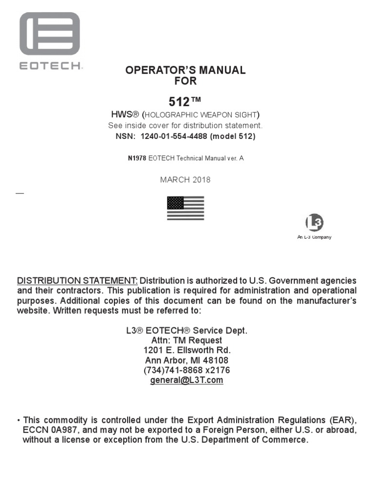 Operator'S Manual FOR: See Inside Cover For Distribution Statement ...