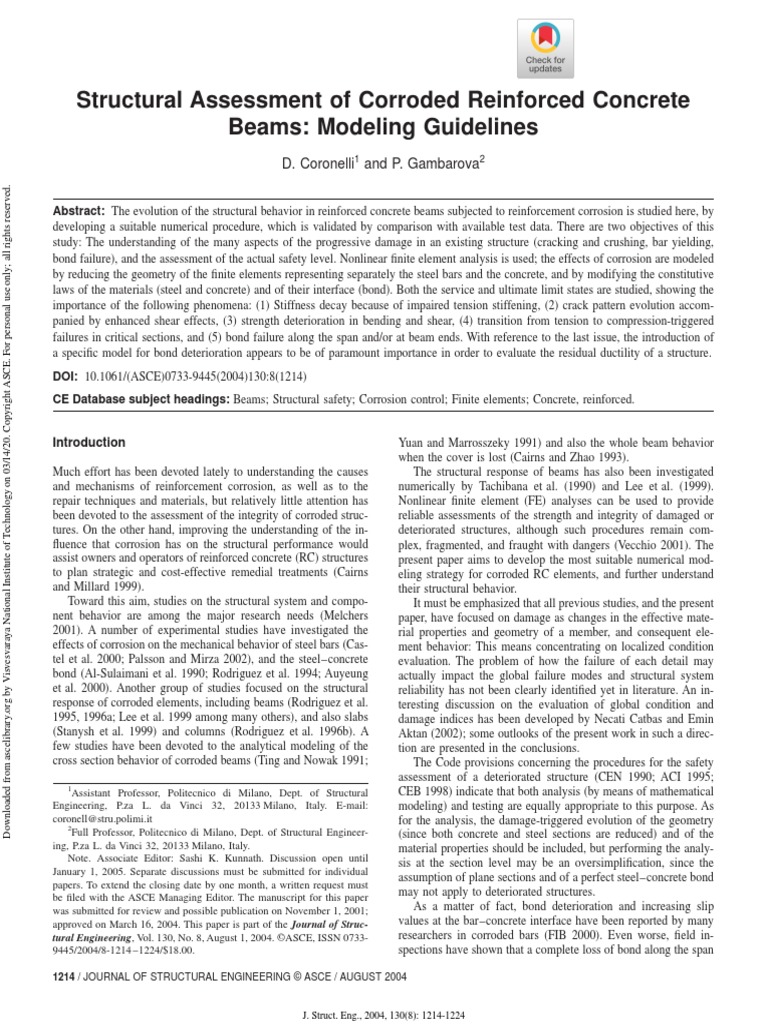 Structural Assessment Of Corroded Reinforced Concrete Beams Modeling Guidelines Pdf Fracture