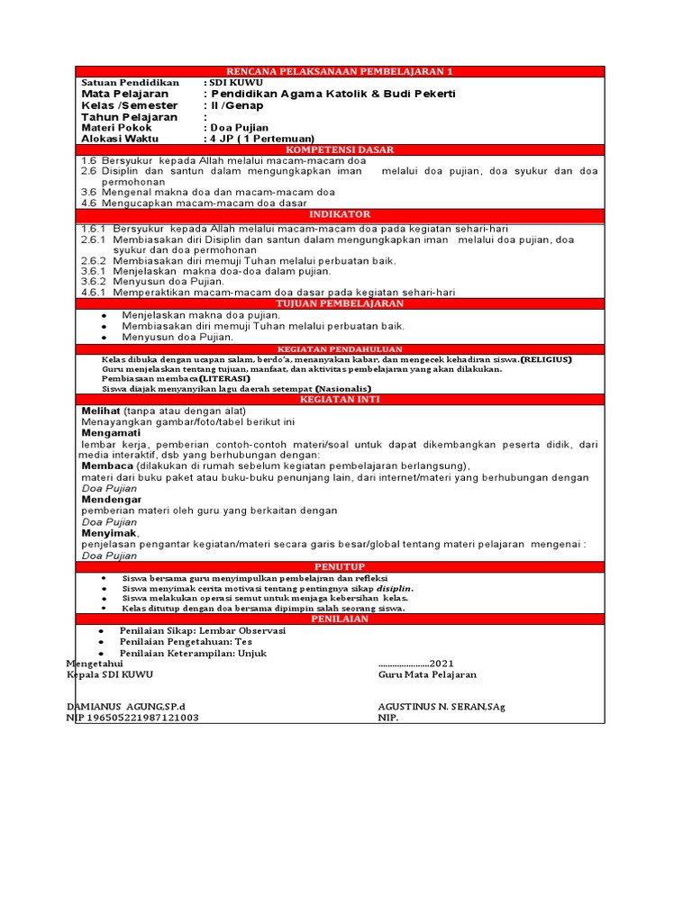RPP 6 B. Doa Pujian | PDF