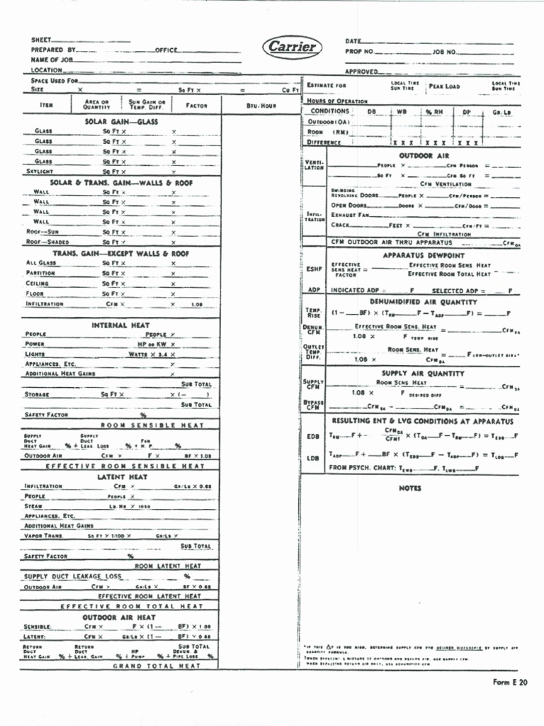 Carrier Tables & Heat Load Forms | PDF
