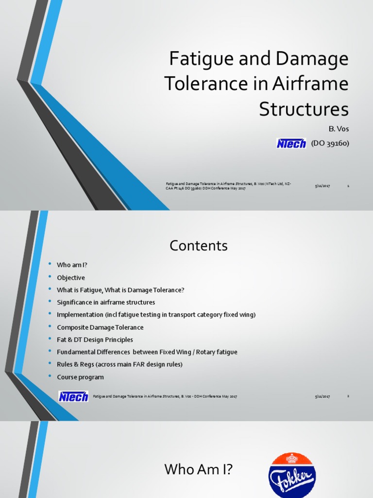 Fatigue and Damage Tolerance in Airframe Structures: B. Vos (DO 39160 ...
