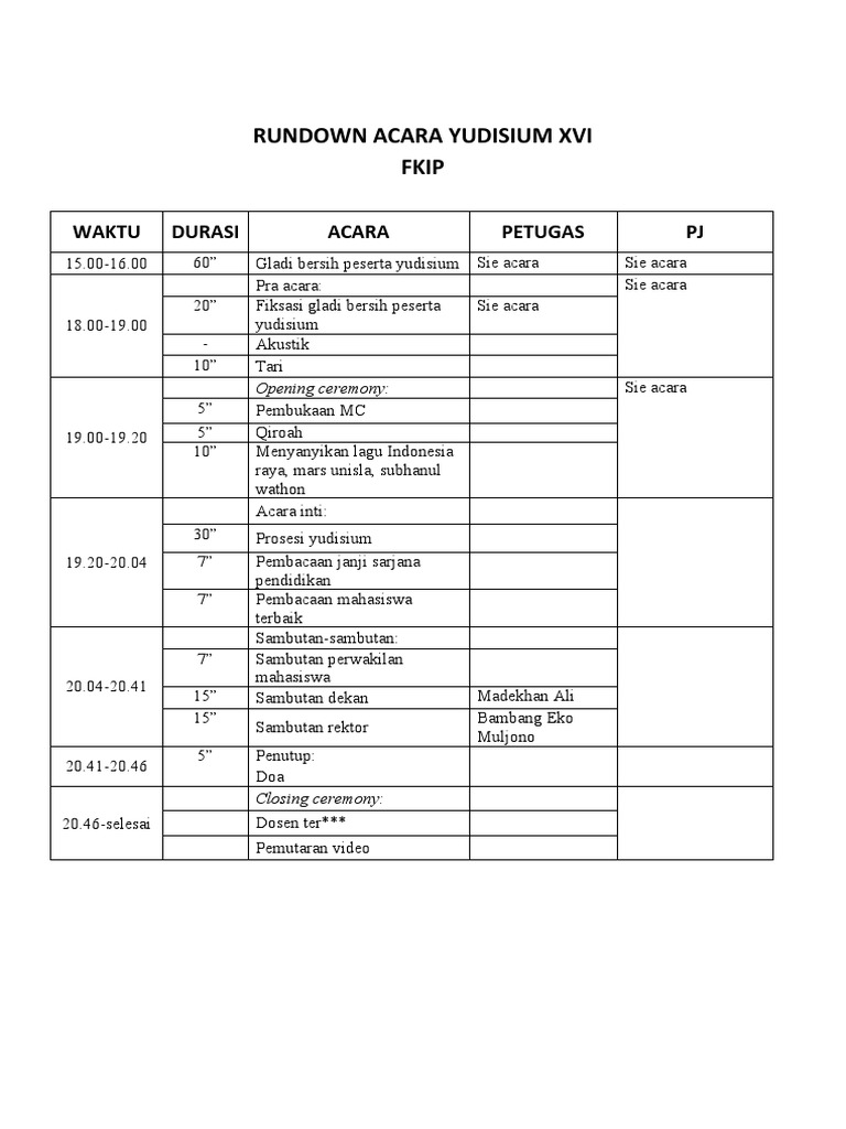RUNDOWN ACARA Yudisium | PDF