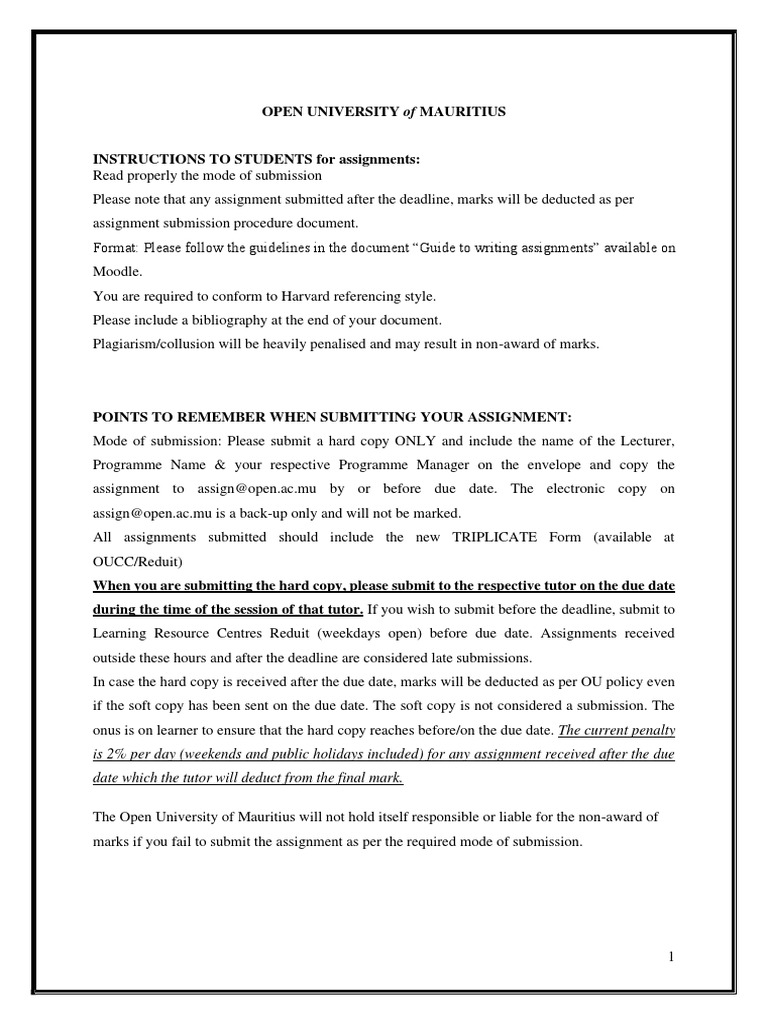 OU Mauritius assignment submission guidelines | PDF | Lesson Plan ...