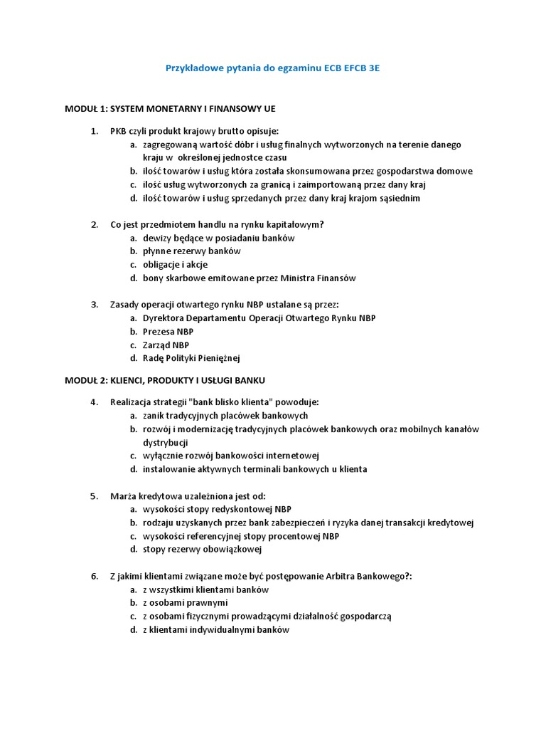 Przykładowe Pytania Do Egzaminu ECB EFCB 3E | PDF