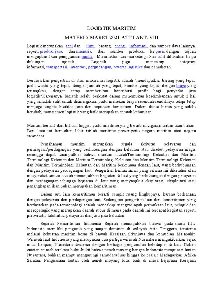 Sejarah dan Perkembangan Logistik Maritim | PDF