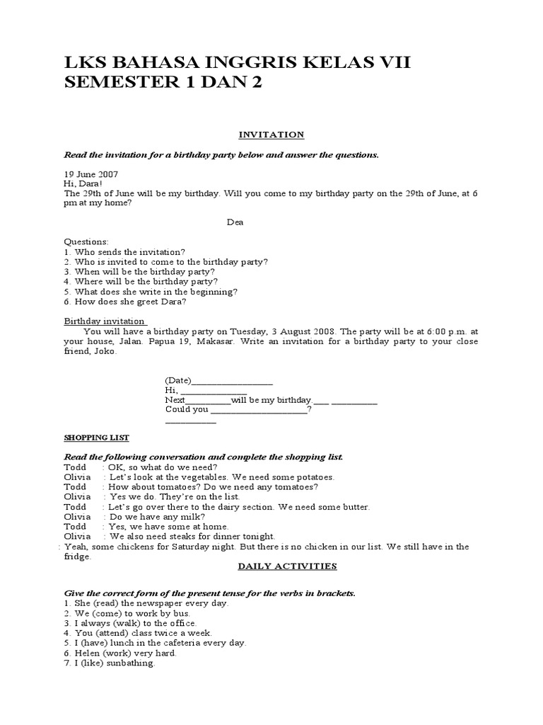 Lks Bahasa Inggris Kelas Vii Semester 1 Dan 2 | PDF | Adverb | Preposition And Postposition