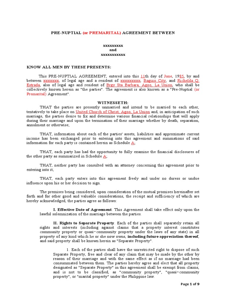 Sample Prenup | PDF | Alimony | Private Law