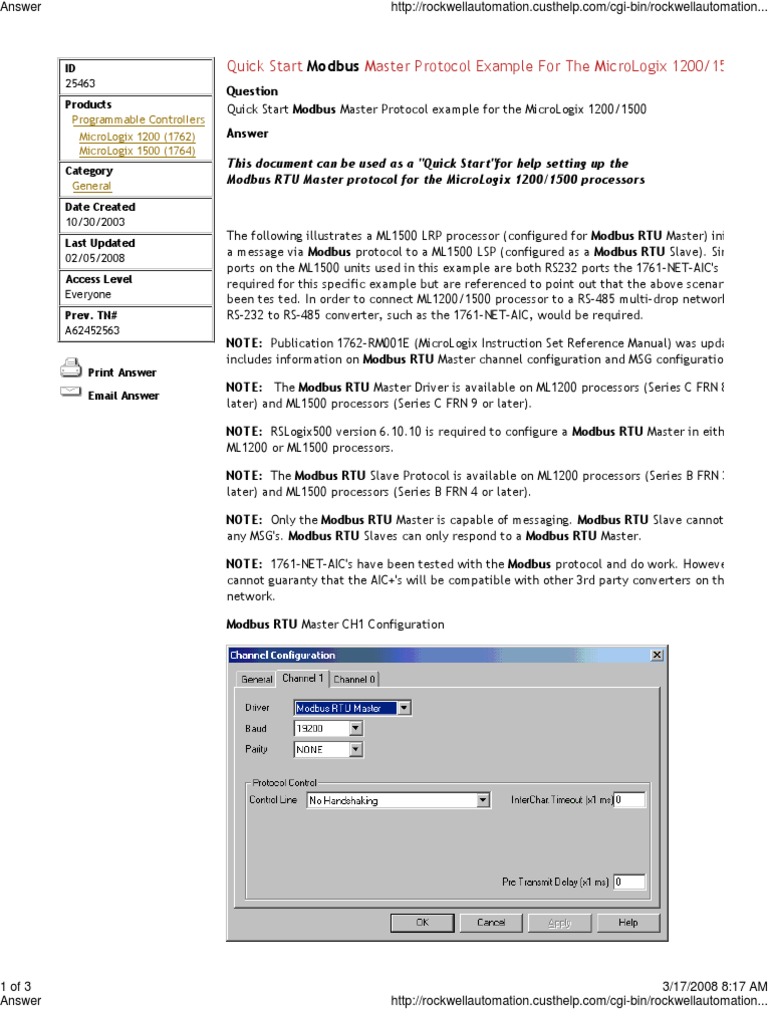 Modbus Quick Start | PDF | Data Transmission | Computer Architecture