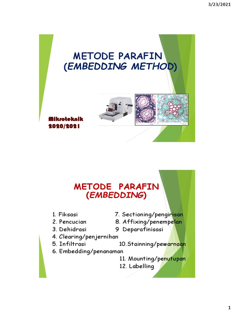 METODE PARAFIN (FIKSASI, DEHIDRASI) Genap 2020 - 2021 | PDF | Sains ...